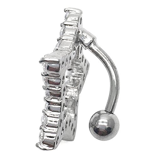 COOLSTEELANDBEYOND Surgical Steel Star Belly Button Ring Body Jewelry Piercing Navel Ring Barbells with CZ