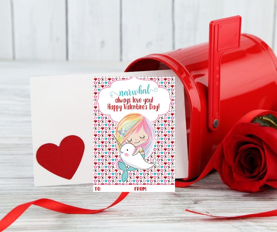 Silly Goose Gifts Magical Unicorn Mermaid Narwhal Themed Valentine Day Classroom Sharing Card Set (24 Included) Exchange Valentine's Kids Rainbow