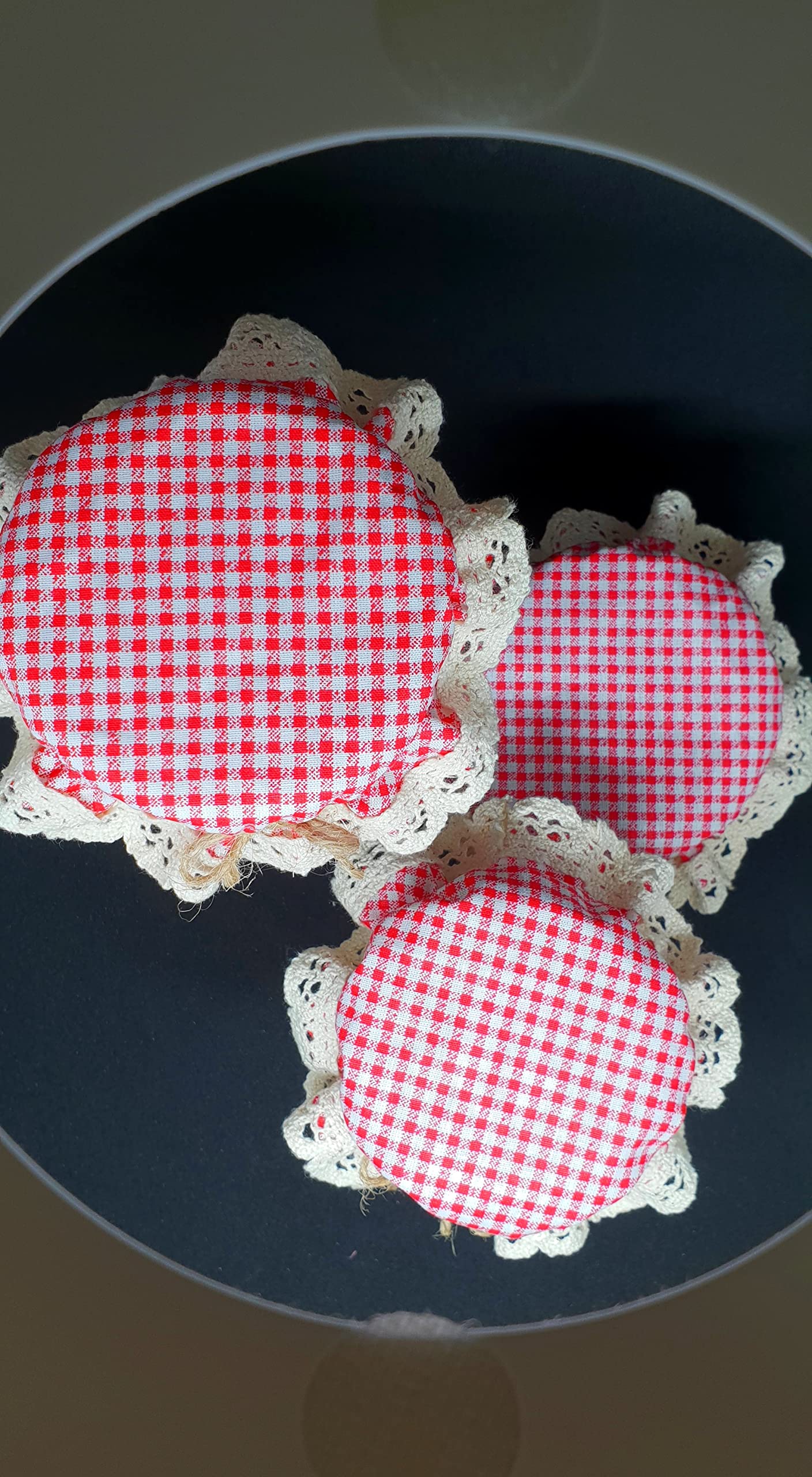 DLK - 10 pieces Elasticated Jar Cover Cloth - 100% Cotton Jar Cover Cloth - Stretchy Red Gingham (Checkered) Pattern - Breathable Fermentation Lid Bowl - Reusable Elastic Cloth Jar Covers