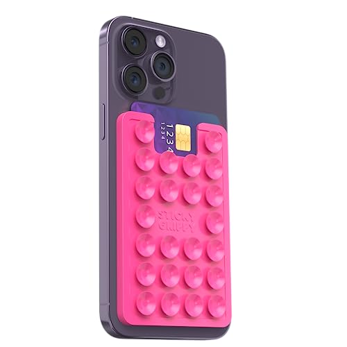 StickyGrippy Suction Phone Card Holder Mount, Phone Wallet, Silicon Adhesive Phone Accessory for iPhone and Android, Hands-Free Mirror Shower Phone Holder, TikTok Videos and Selfies (Pink)