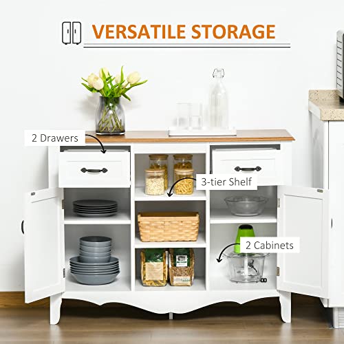 HOMCOM 42" Sideboard Buffet Cabinet, Accent Kitchen Cabinet, Coffee Bar Cabinet with Storage Drawers and Adjustable Shelves for Living Room, White