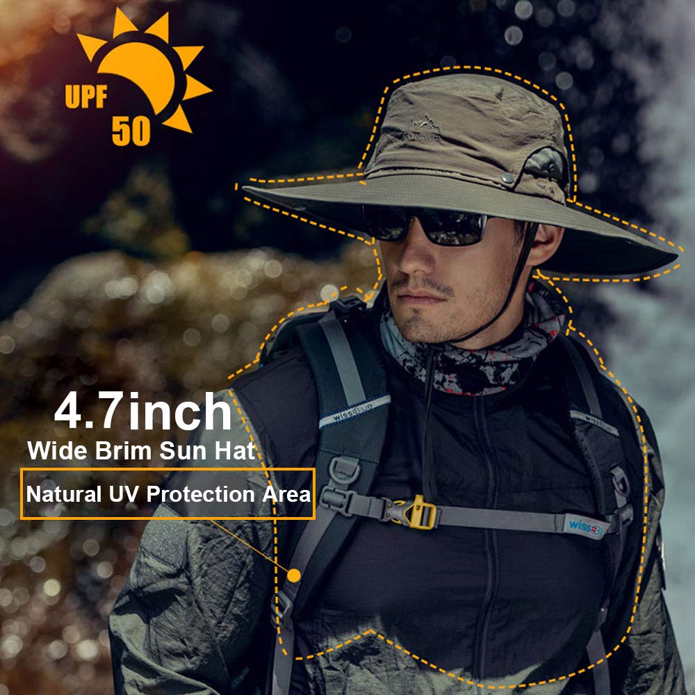 Cooltto Wide Brim Sun Hats with Waterproof Breathable for Fishing, Hiking, Camping,for Men Women Kids Dark Grey