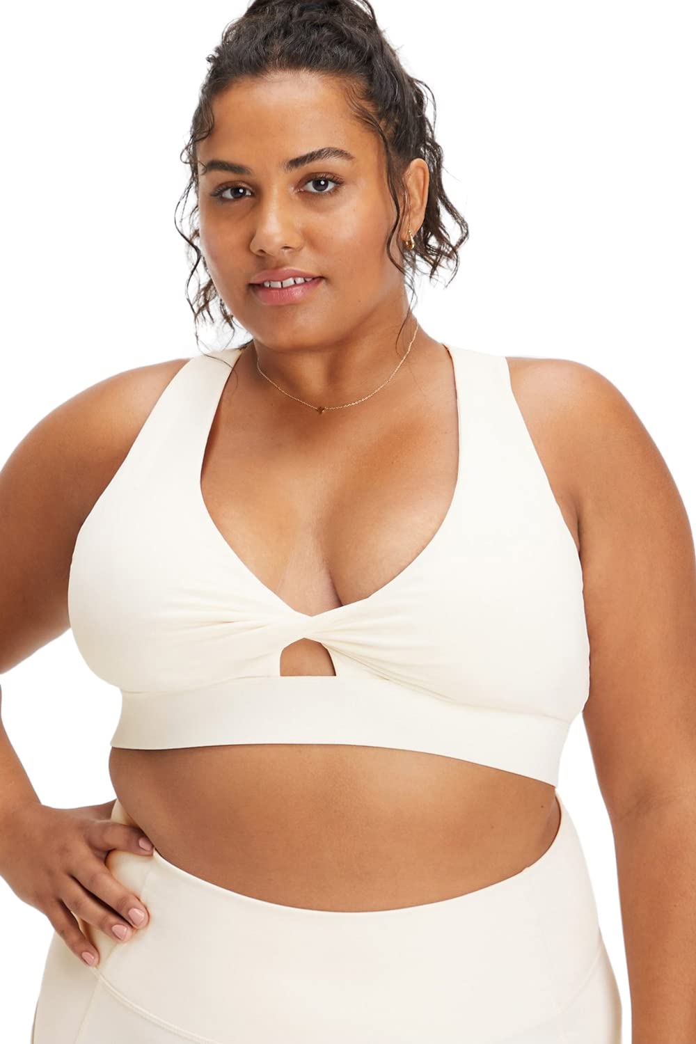Fabletics Women's Oasis Twist Sports Bra, Workout, Yoga, Athletic, Fitness, Knit, 4X, Egret