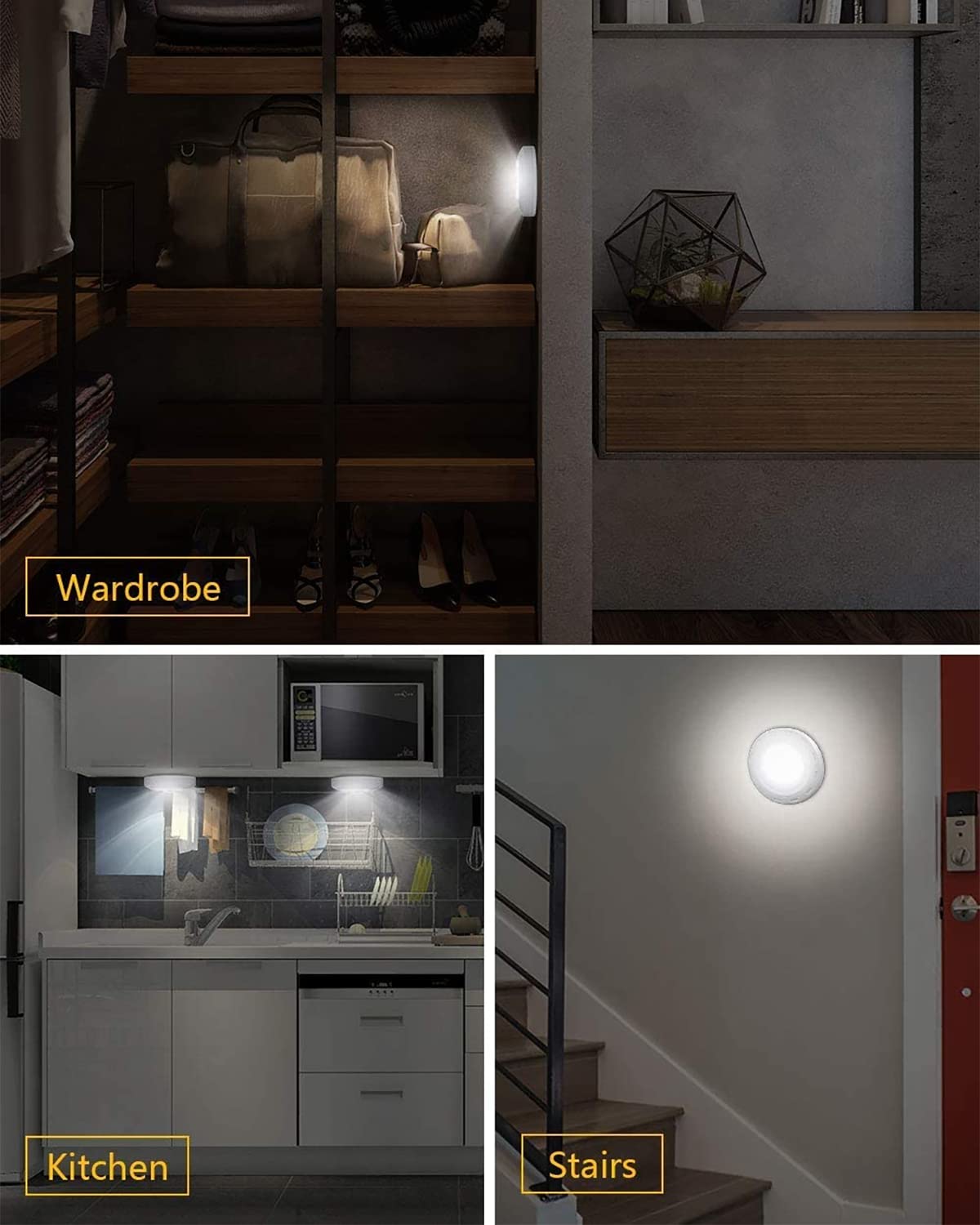 Dream Master Motion Sensor LED Light, Cordless Battery Operated Night Light, Stick Anywhere without Tools, Lights for Entrance, Hallway, Basement, Garage, Bathroom, Cabinet, 3 Pack (Cool White)