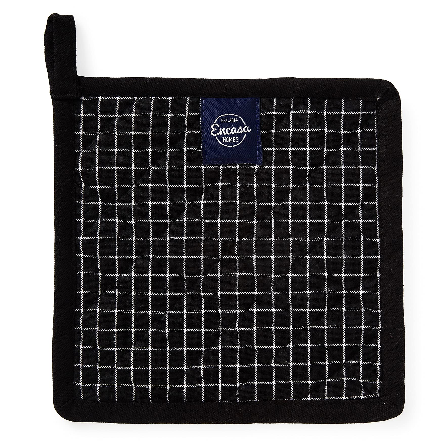 Encasa Homes 8 inches Oven Microwave Potholders (2 pc Set) for Kitchen Cooking & Baking - Heat Resistant, Thick & Safe, Protection of Hands from Hot Utensils - Butcher Checks Black