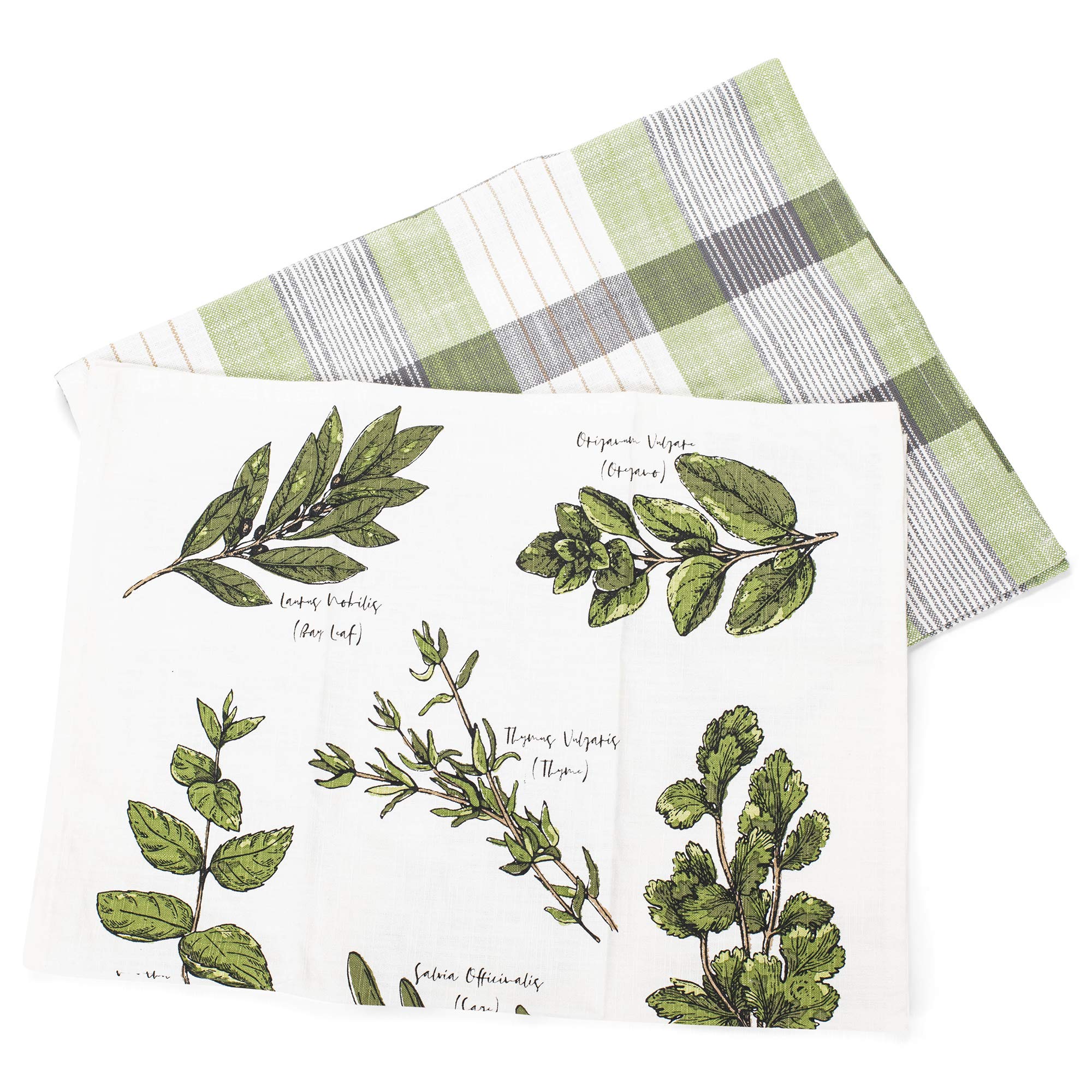 Design Imports Moss Green Plaid Herb 28 x 18 Cotton Decorative Hanging Dishtowel Set 2