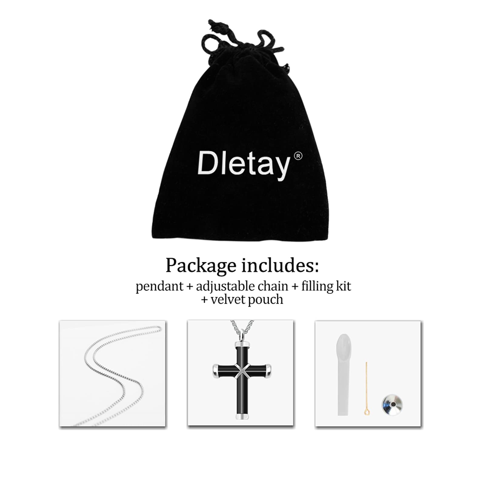 Dletay Cremation Jewelry for Ashes Urn Necklace Memorial Pendant Keepsake Jewelry(Black)