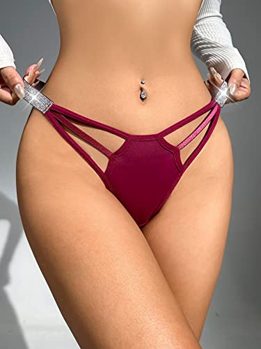 SOLY HUX Thongs for Women Cutout Glitter Underwear Panties Sexy Panty Solid Burgundy M