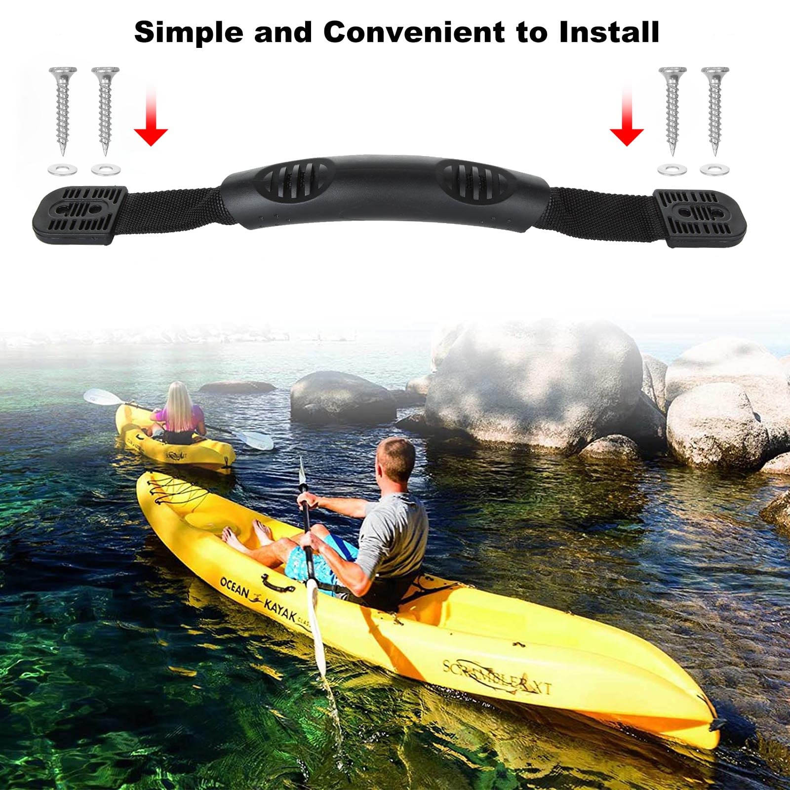 EATHEATY 8 Pack Kayak Handles Replacement, Heavy Duty Kayak Carry Handles, Durable Canoe Boat Side Mount Handle Accessory Kit for Kayaks Boat Suitcase Luggage, Black, Including 40 Mounting Screws