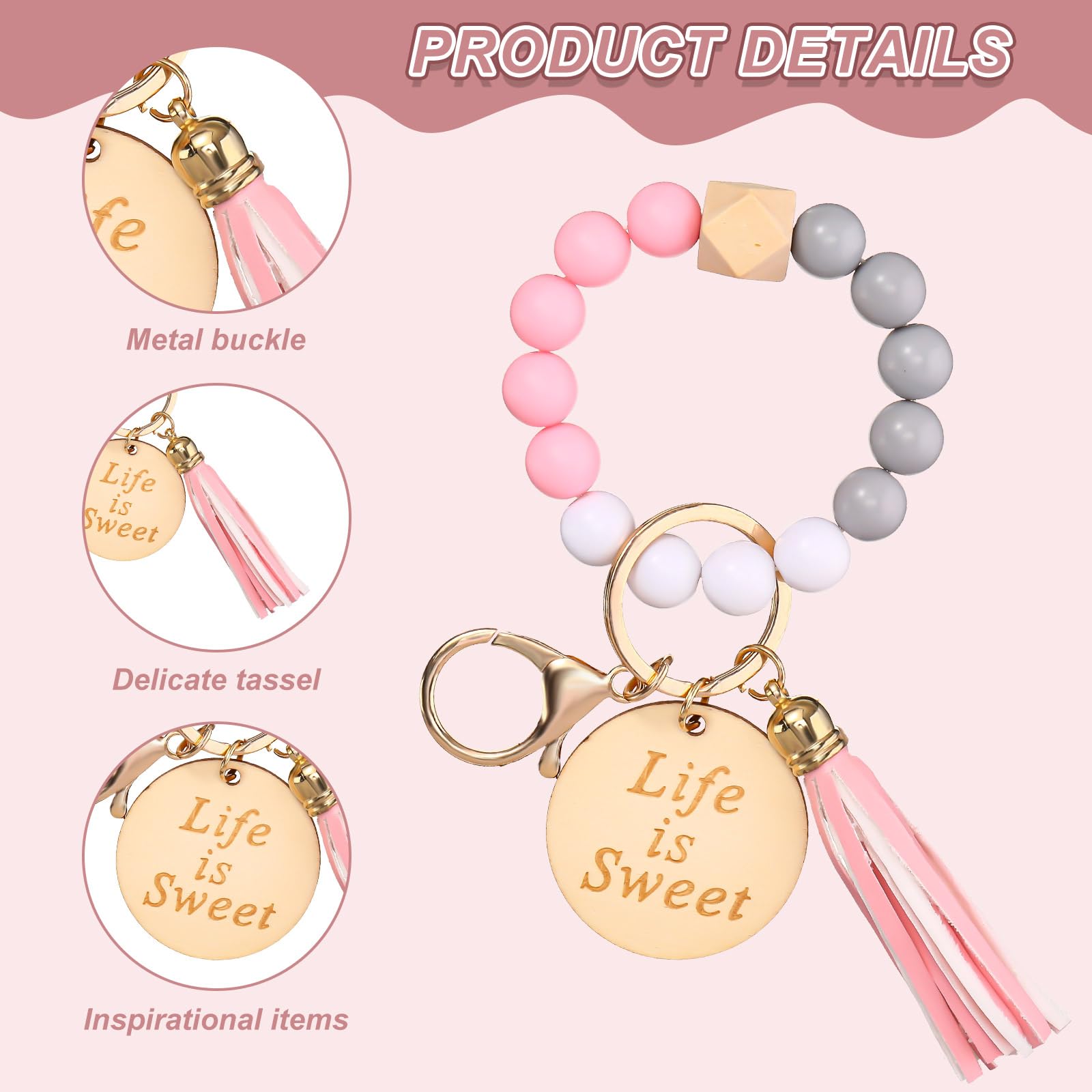 Faccito 12 Pcs Inspirational Keychain Bracelet with Tassel Beaded Motivational Quote Wristlet Key Ring for Graduation Gift(Aesthetic Color)
