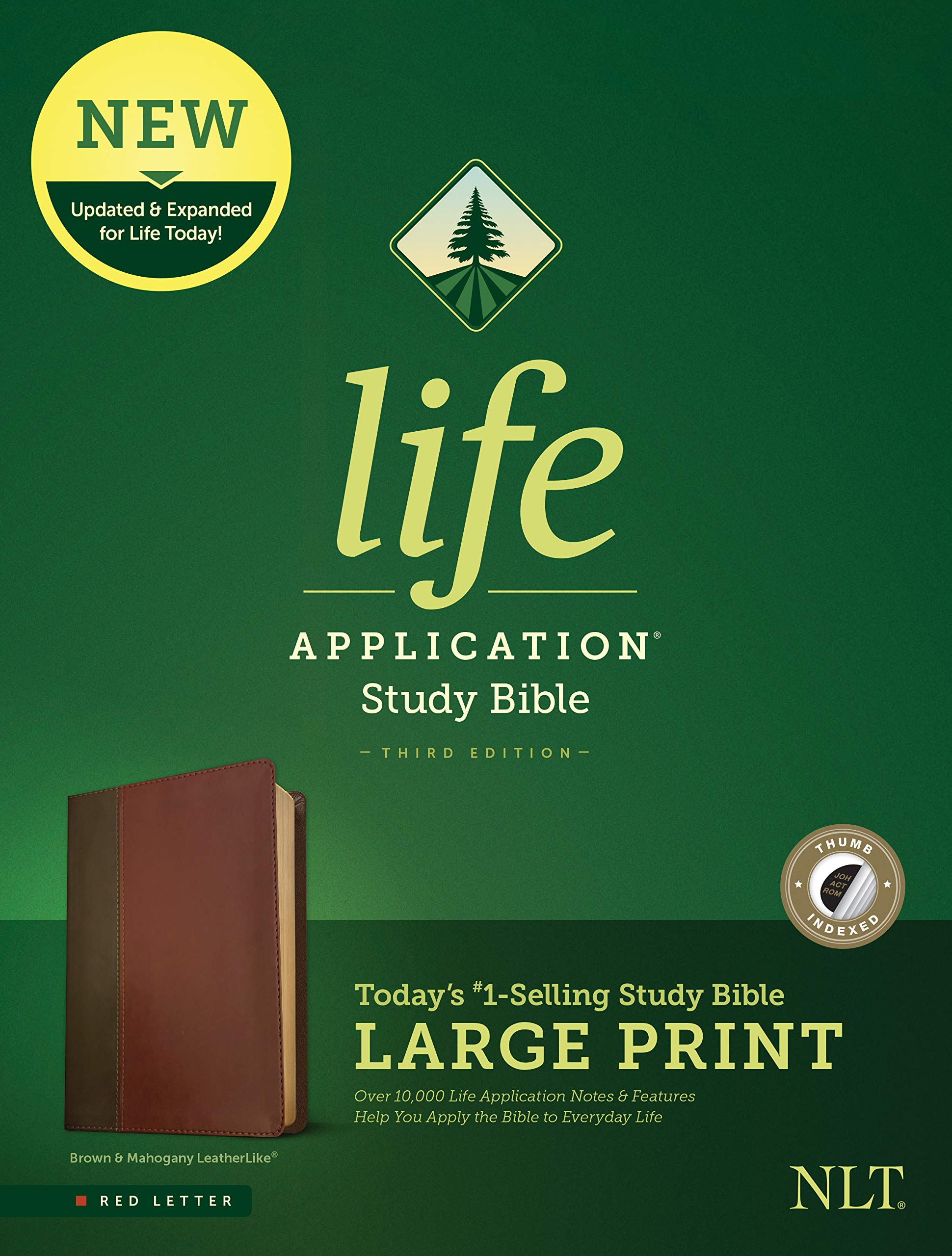 Tyndale NLT Life Application Study Bible, Third Edition, Large Print (LeatherLike, Brown/Mahogany, Indexed, Red Letter) β New Living Translation Bible, Large Print Study Bible for Enhanced Readability