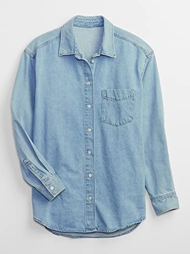 GAP Womens Big Button Down Shirt, Light Wash, X-Large US