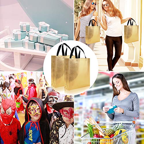 M&C Music Color 16pcs Glossy Reusable Grocery Shopping Bag Tote Bag with Handle Present Bag Gift Bag