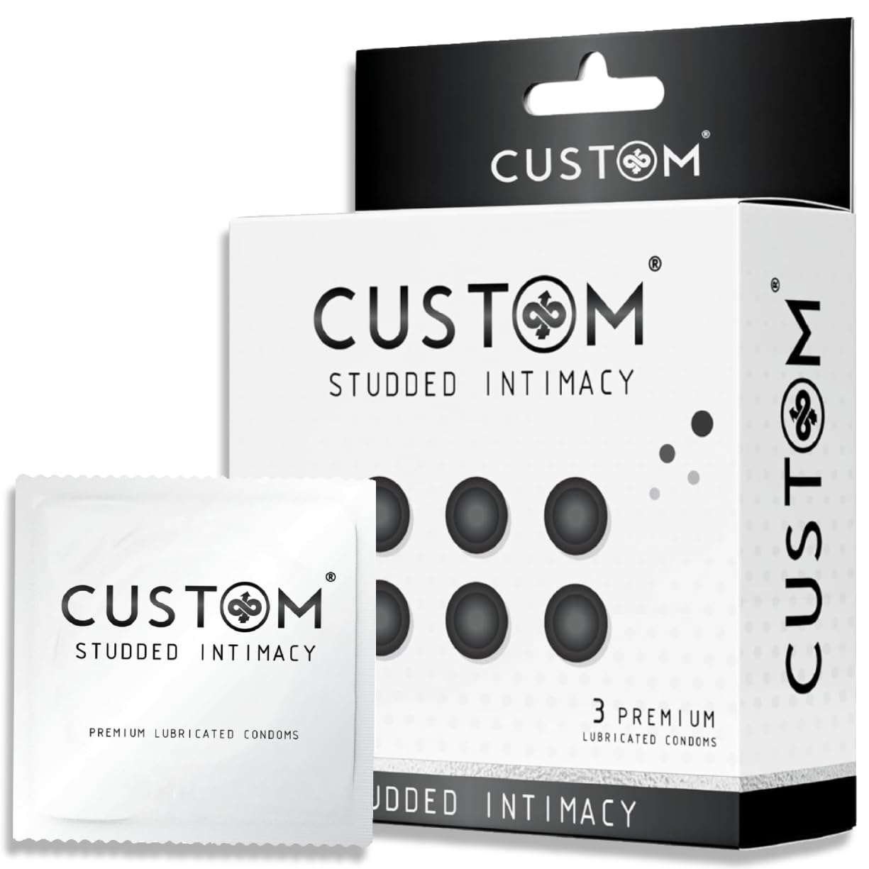 CUSTOM Studded Intimacy, Studded Sensations Premium Lubricated Condoms - 3 Count