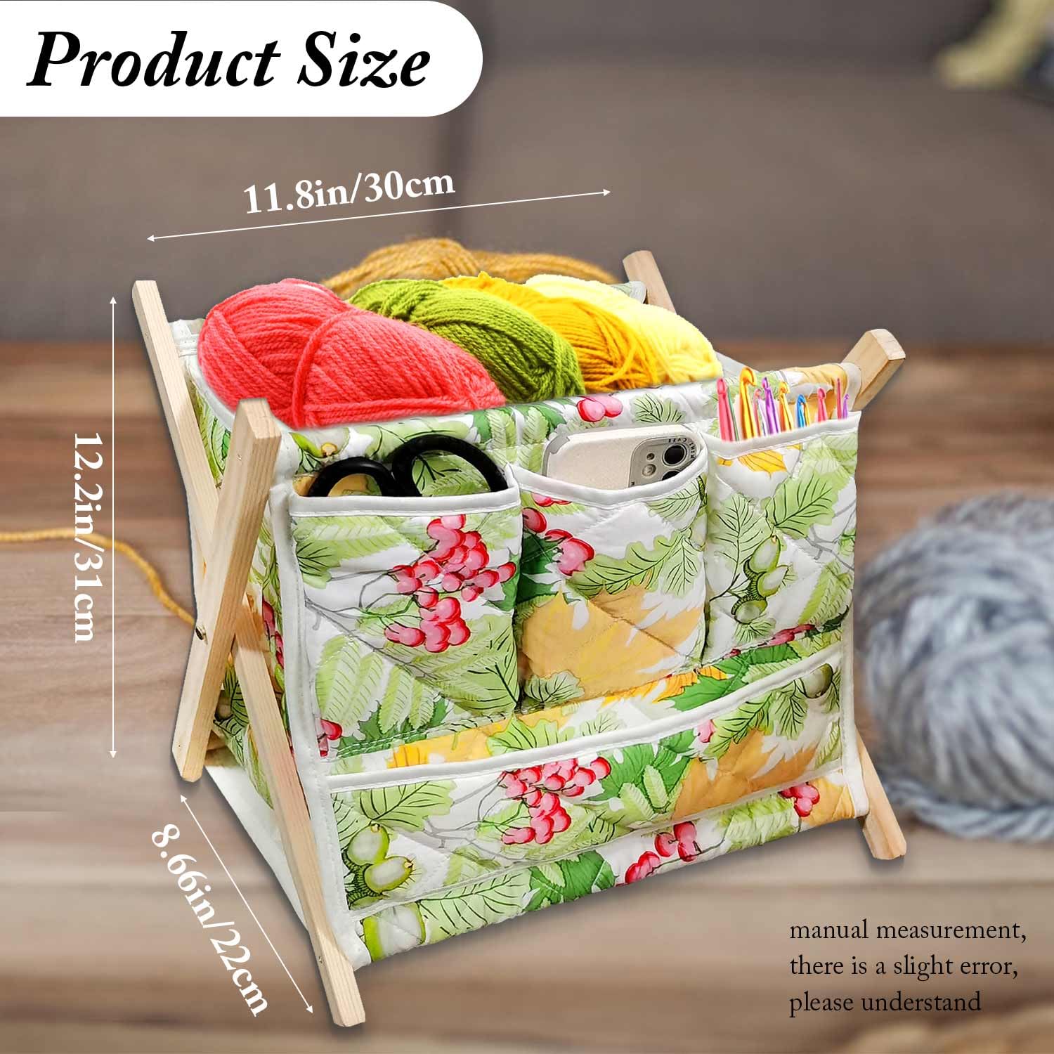 Gkesgm Yarn Storage Organizer for Yarn Skeins,Large Crochet Yarn Holder Case for Carrying Projects, Knitting Needles, Crochet Hooks and Other Accessories