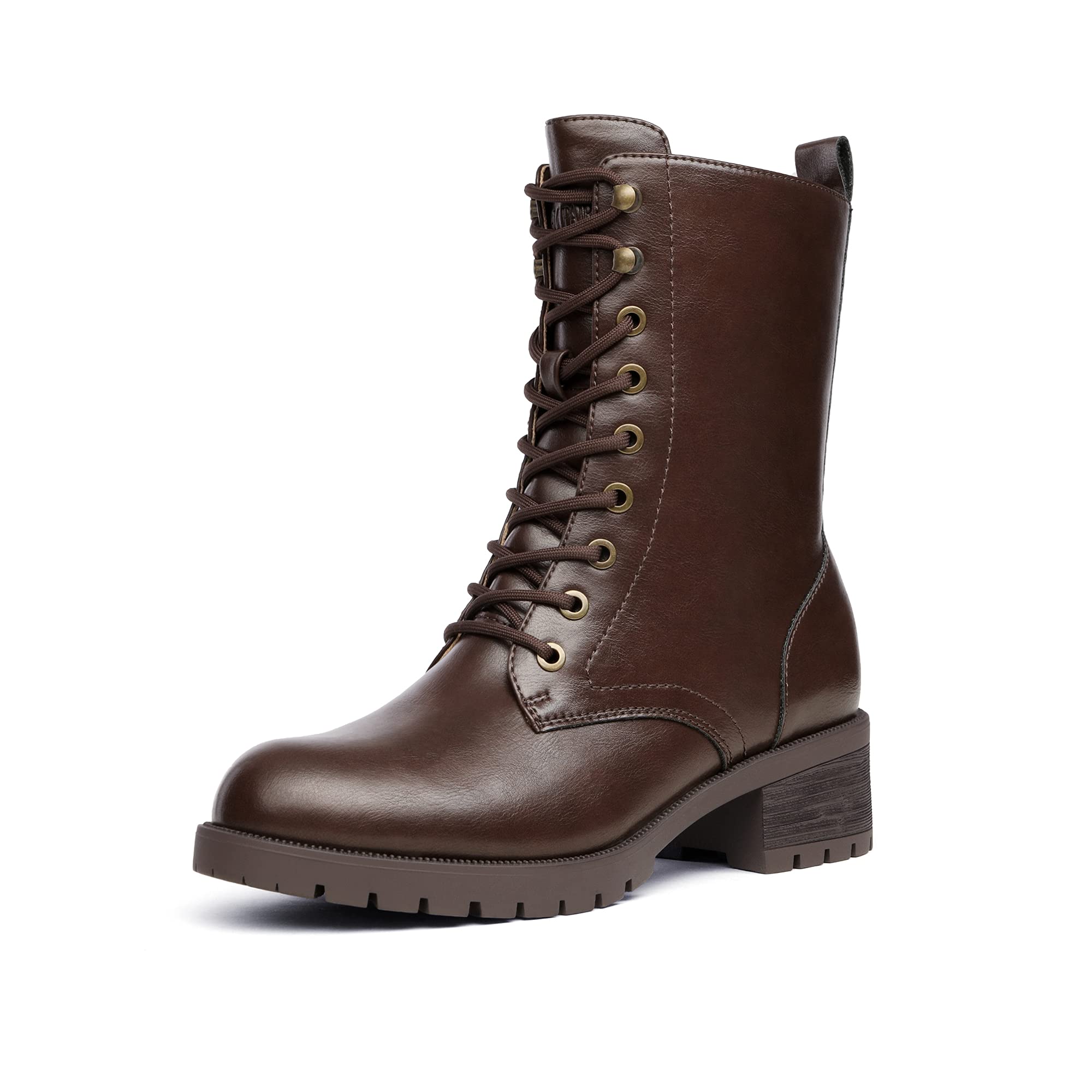DREAM PAIRS Brown DMB214 Lace-up Combat Boots Mid-calf Military Winter Boot for Women Size 10