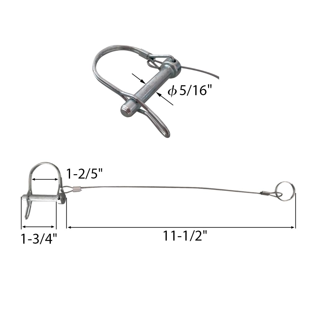 HILILON 5PCS Trailer Coupler Pin, 5/16-Inch Diameter x 1-3/4-Inch Long Prevents Loss, Plastic Coating Tether, Length 11-1/2" with Steel Quick Release Ring