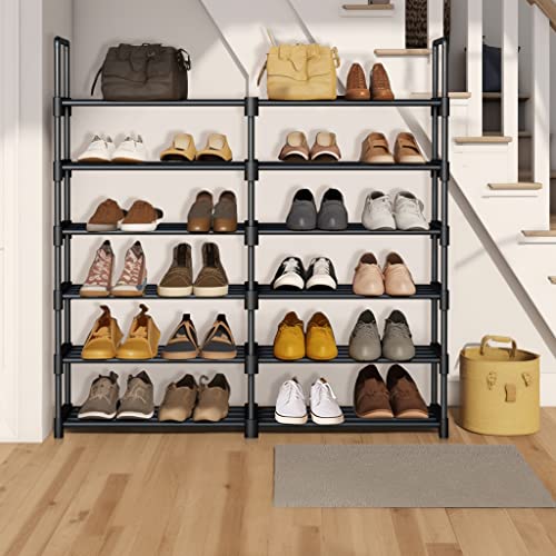 Samhe 6 Tiers Shoe Rack, 24 Pairs Shoes Boots Storage Organizer Stackable Metal Stand Shelf for Closet Entryway Hallway, Black