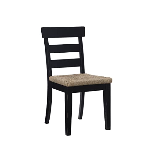 Linon Black Wood Woven Rush Seat, Minelli Dining Chair, Set of 2