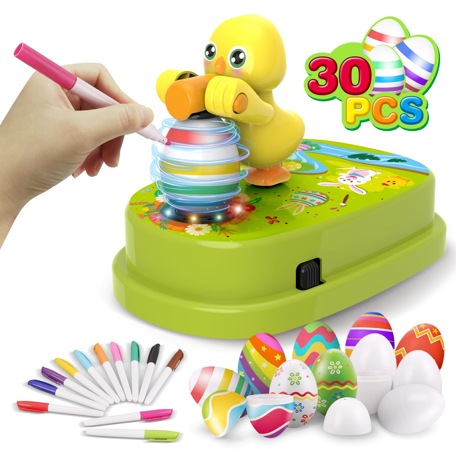 Engfa Egg Decorating Kit, Coloring Markers with 12 Dying Markers 30 Plastic and Slings, Dye Kit Easter Basket Stuffers Gifts for Kids