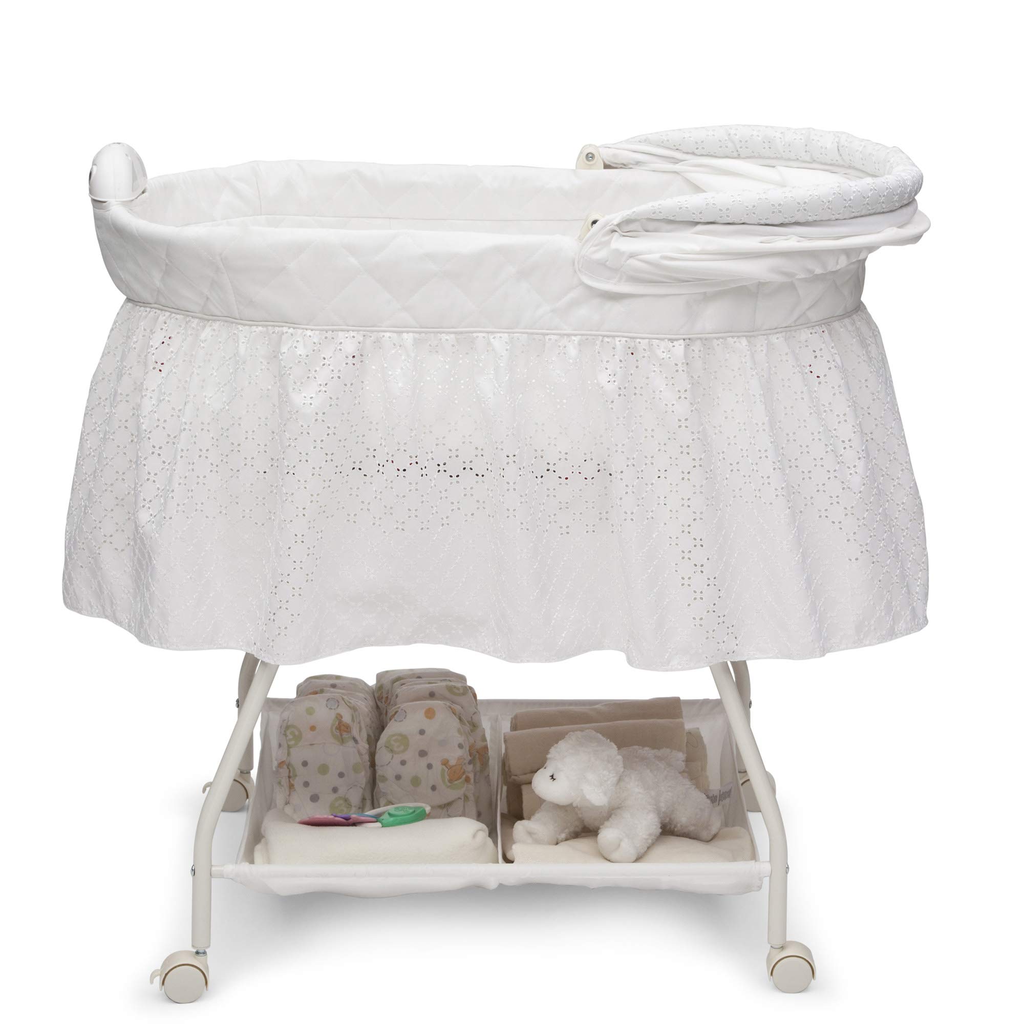 Delta Children Deluxe Sweet Beginnings Bedside Bassinet - Portable Crib with Lights and Sounds, Turtle Dove