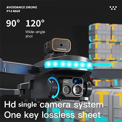 P14 Foldable Mini Wireless Drone with Dual 4K HD FPV Camera - Intelligent 360° Obstacle Avoidance 4 Channel RC Quadcopter Multifunctional HD Aerial Photography Remote Control Toys