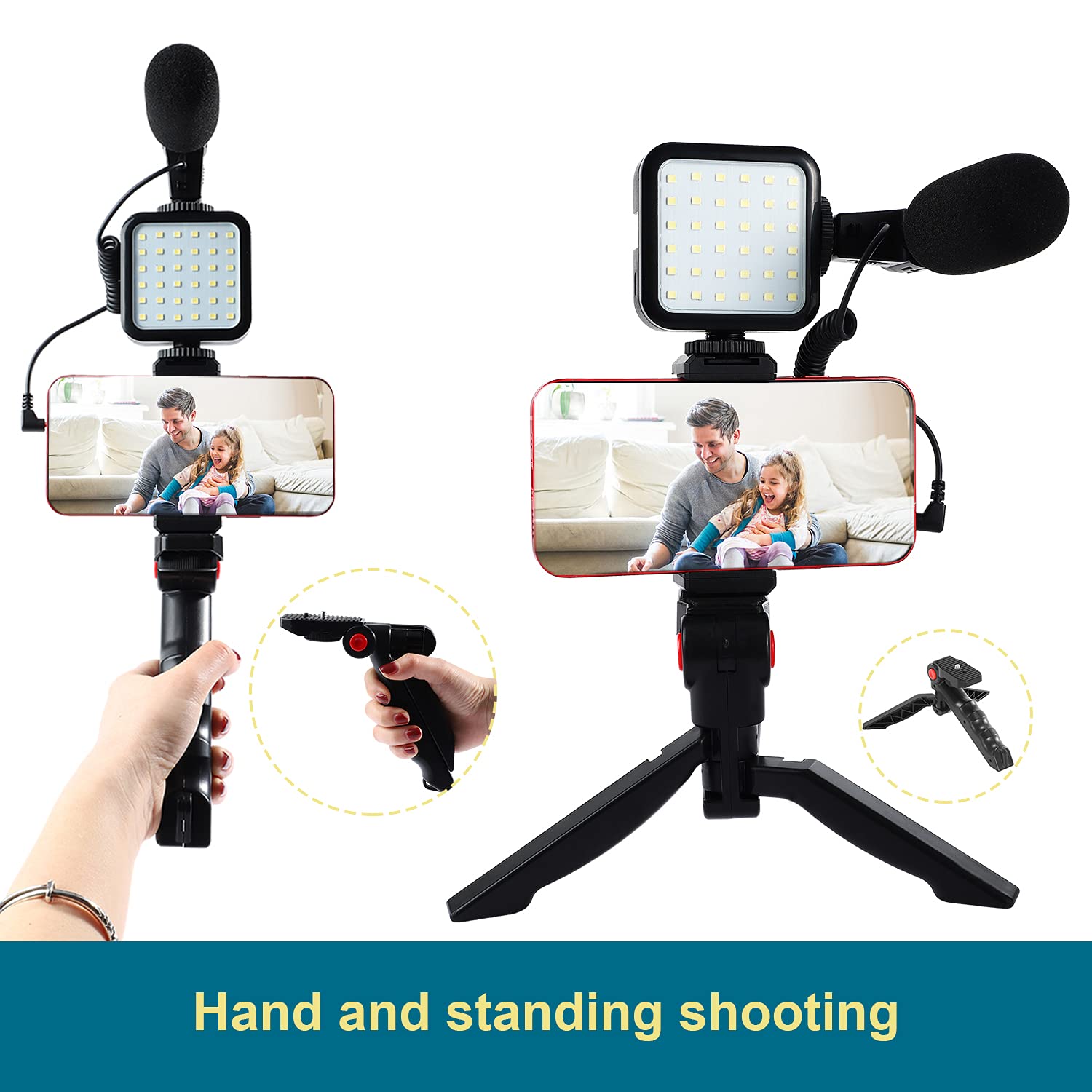 EBSTL Vlogging Kit with Microphone and Light Smartphone Video Kit with Phone Holder and Mini Tripod Camera Video Microphone Kit for iPhone Android and Camera for YouTube TikTok Filming and Vlogging