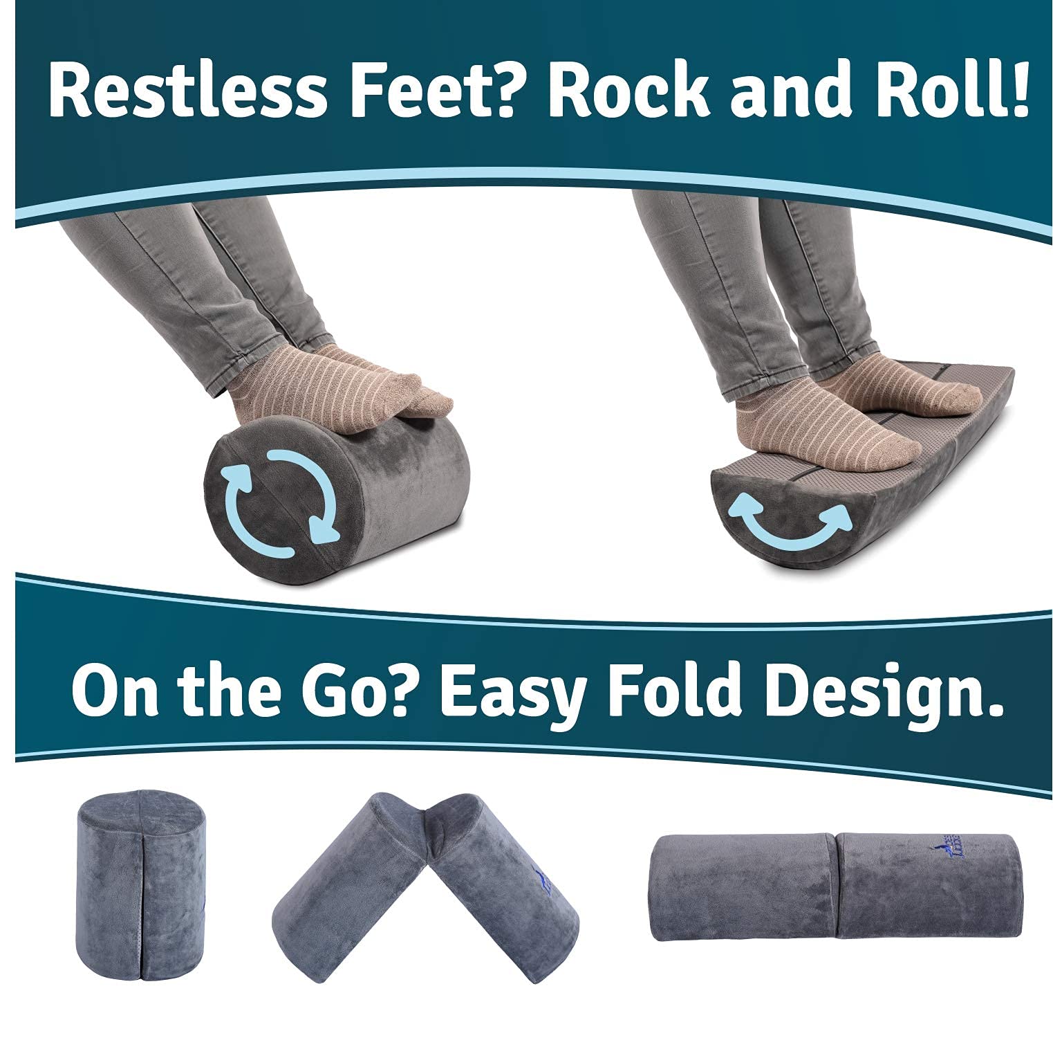 Desk Jockey Foot Rest for Under Desk - Therapeutic Grade Memory Foam Cushion Footrest for Office, Home and Travelā Boosts Blood Circulation and Keeps Sore Feet Warm