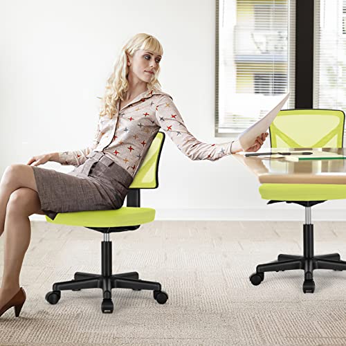 Home Office Chair Mesh Armless Computer Desk Chair Ergonomic Task Rolling Swivel Chair Adjustable Modern Chair with Lumbar Support, Green