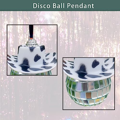 Mxkoso Disco Ball Car Accessory,Car Disco Ball Cowboy Hat, Disco Ball Car,Cute Car Disco Ball,Disco Ball Necklaces for Birthday Party Accessory, Disco Car Charm (A03)