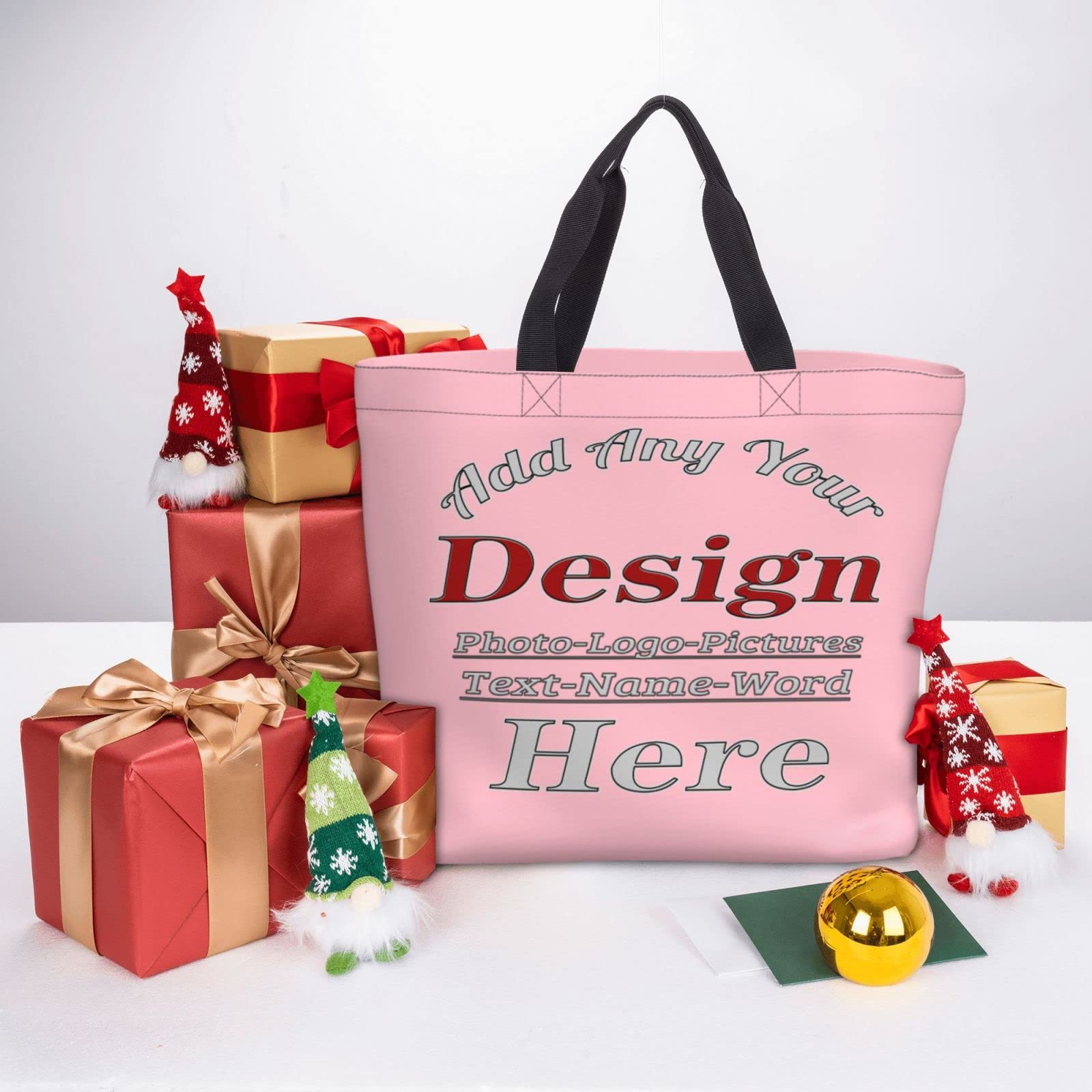 Custom Tote Bag For Women Add Your Own Logo Photo Image Text Name Shoulder Bag Handbag Pink Customize Bag For Shopping Travel Business Work Beach Personalized Gift