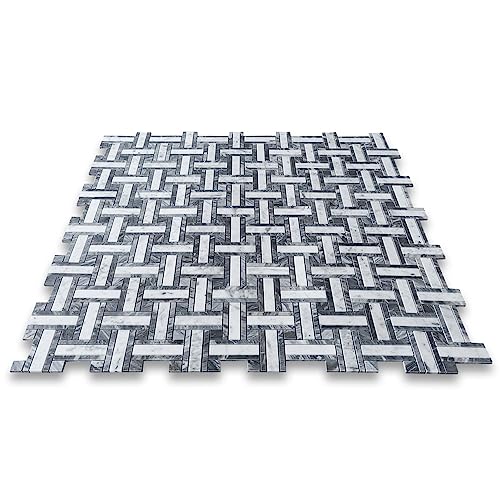 Stone Center Online Carrara White Marble 1 inch Twine Basketweave Mosaic Tile w/Bardiglio Gray Honed Kitchen Bath Wall Floor Backsplash Shower (1 Sheet)