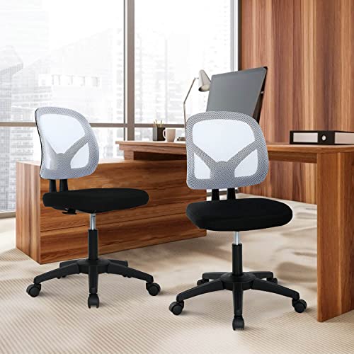 Home Office Chair Ergonomic Desk Chair, Mesh Computer Chair with Wheels, Armless Low-Back Task Chair,Executive Rolling Swivel Adjustable Desk Chair for Adults Women Girls(White)