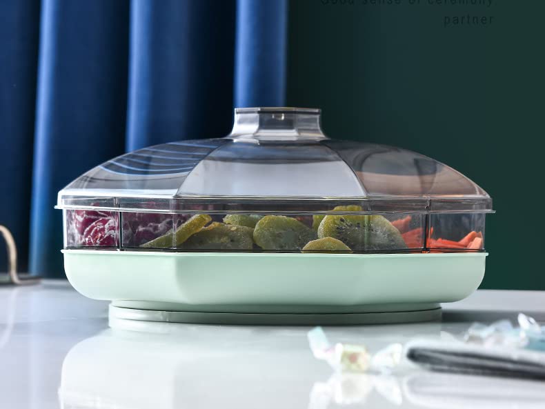 Easy Essentials Food Storage Container Bins, Divided Lazy Susans Turntable Organizer Bins Appetizer Tray, Round Reusable Snack Containers for Compartment Round Plastic Food Storage (Green)