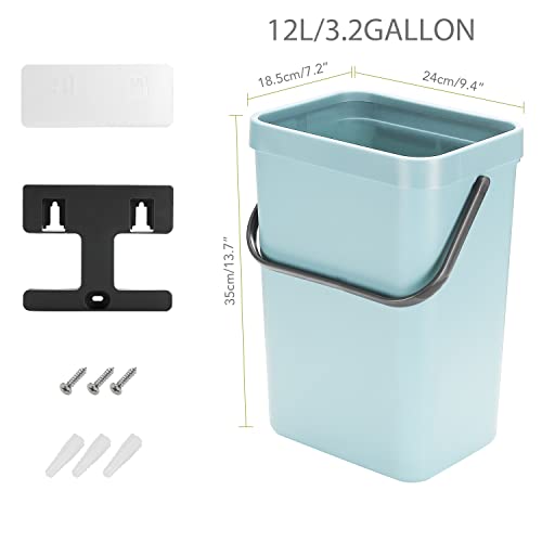 StoneSpace Under Sink Compost Bin Indoor Kitchen Sealed, 3.2 Gallon/12L Compost Bucket for Kitchen, Wall Mounted Small Trash Can with Lid,1 Pack Blue