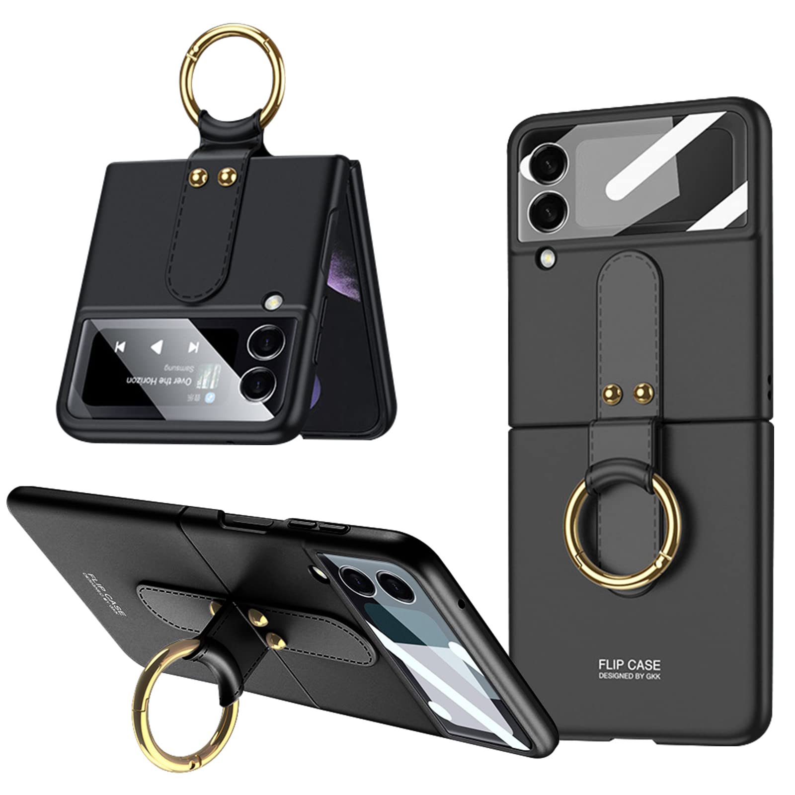 Designed for Samsung Z Flip 3 Case with Ring, Shockproof Ultra Thin Matte for Z Flip 3 2021 Case with Camrea Cover, Hard PC Protective Cover with Stand Phone Case for Galaxy Z Flip 3 5G