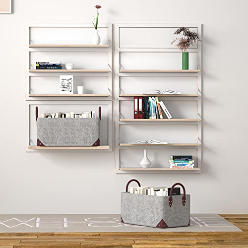 Storage Baskets for Shelves with Metal Frame- Closet Storage bins for Organization Collapsible Rectangle Line Fabric Organizing Boxes with Handles Cubes (16x12x8 inches(2 pack), Gray)
