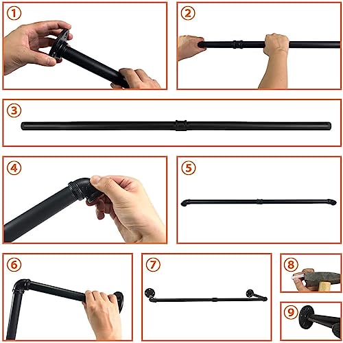 MY RUSTIC Industrial Pipe Clothing Rack, Rustic Pipe Hanging Rod for Closet Storage, Wall Mounted Multi Purpose Hanging Rod (Black, 38 Inch) (2P)
