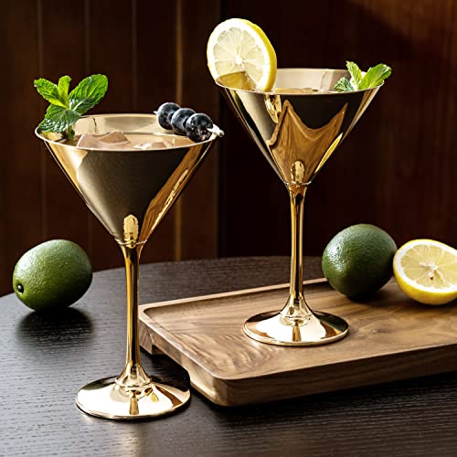 MyGift 8-Ounce Modern Metallic Gold Tone Martini Glasses, Elegant Golden Drinking Glass for a Cocktail Party, Wedding, or Anniversary Dinner, Set of 4