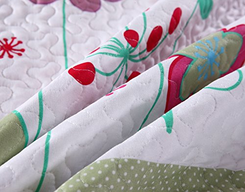 MarCielo 3 Piece Kids Bedspread Quilts Set Throw Blanket for Teens Girls Bed Printed Bedding Coverlet, Full Size, Purple Floral Striped (Full)