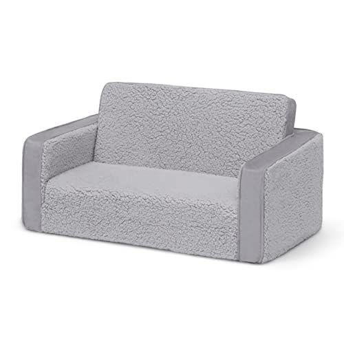 Delta Children Cozee Flip-Out Sherpa 2-in-1 Convertible Sofa to Lounger for Kids, Grey Sherpa/Suede