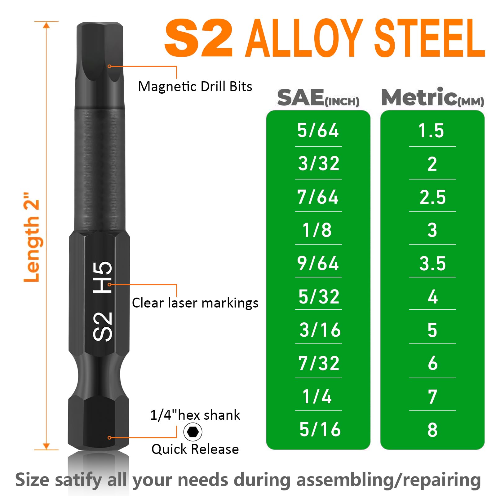Hex Head Allen Wrench Drill Bit Set (10pc Metric & 10pc SAE), PTSLKHN , Upgraded 1/4" Quick Release Shank Magnetic Hex Bit Set - Perfect for IKEA Type Furniture
