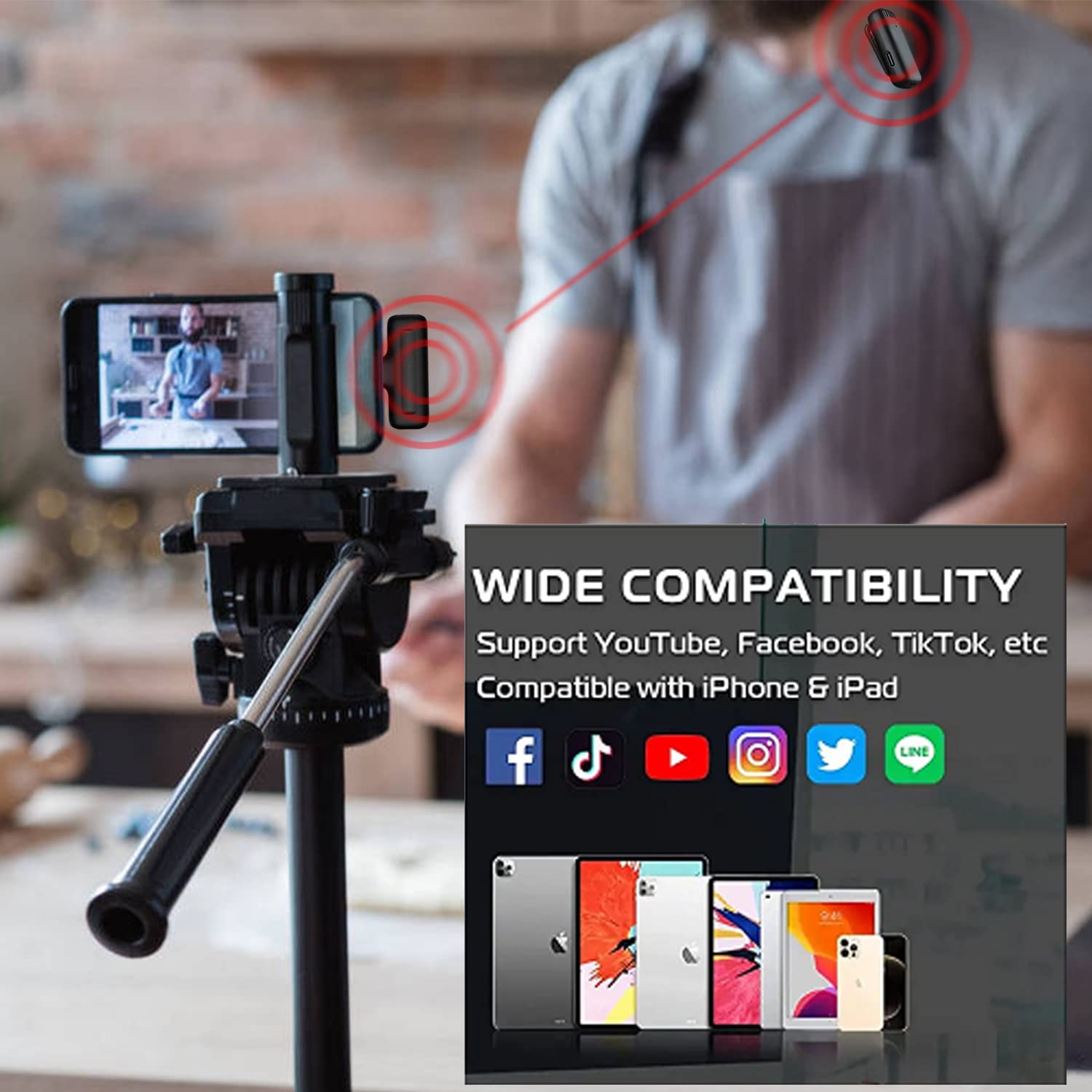 GD Guarda Wireless Lavalier Microphone with Charging Case, Mini Clip-on Lapel Mic for Recording, YouTube, TikTok, Facebook, Live Stream, 3 Levels Noise Reduction (Lighting (iPhone))