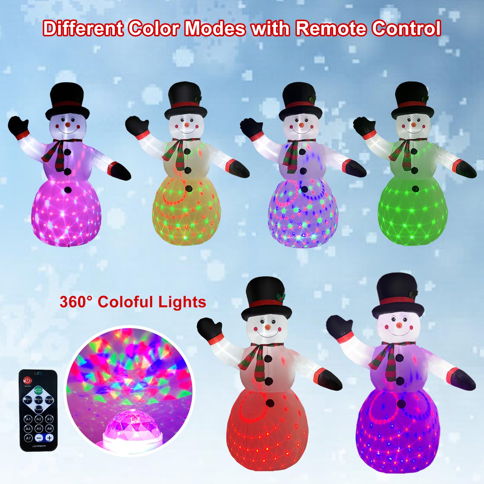 Cootway 7FT Inflatable Snowman with w/Remote Control & Rotating Lights, Christmas Inflatables Outdoor Decorations, Quick Air Inflated & Tethers Stakes Blow ups Snowman Yard Decorations for Lawn Party
