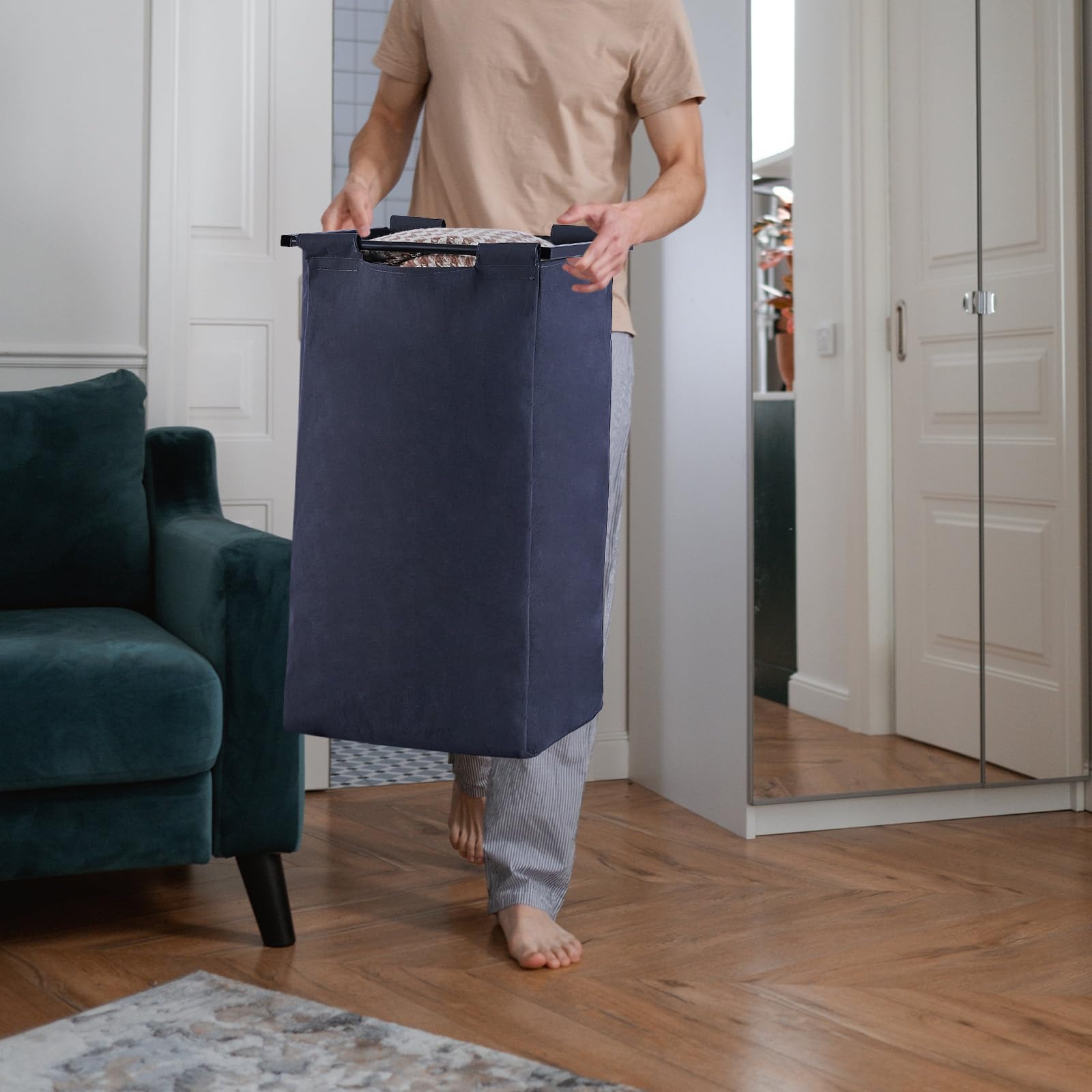 Mxfurhawa Laundry Hamper with Wheels,Rolling Laundry Basket with Shelf,Laundry Sorter Removable Laundry Bags, Large Laundry Basket with Wheels for Home, Laundry Room (Dark Gray-1)