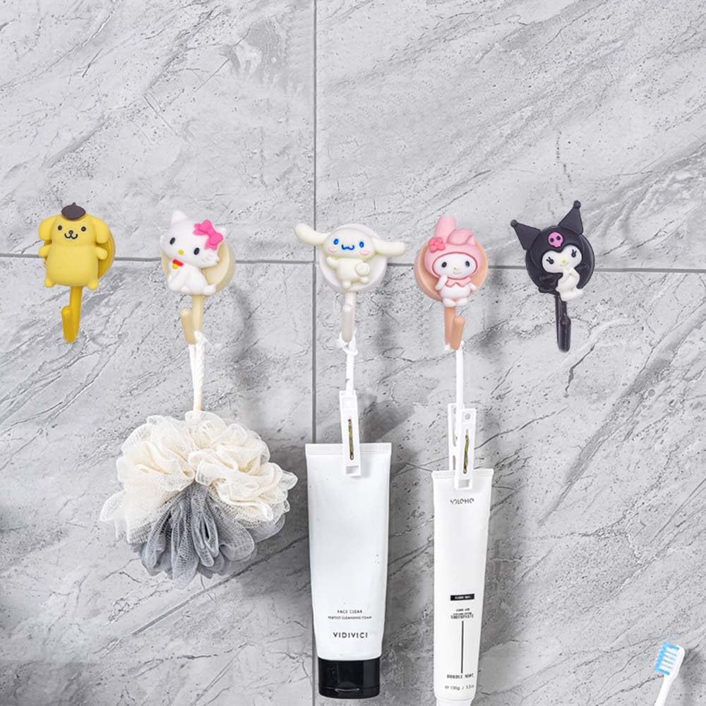 Cute Wall Hooks Self Adhesive Kawai Cartoon Animal,for Hanging,Bathroom Tower Hooks and Kitchen Hallway Sticky,Coat Hooks Robe Hook Wall Mounted(5 PCS)