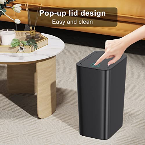 N. NETDOT 3 Pack 10 Liter Small Trash Can with lid, 2.6 Gallon Bathroom Trash Can,Garbage Can Slim Trash Bin Waste Basket for Bathroom,Kitchen,Bedroom,Living Room,Office,Laundry - Black
