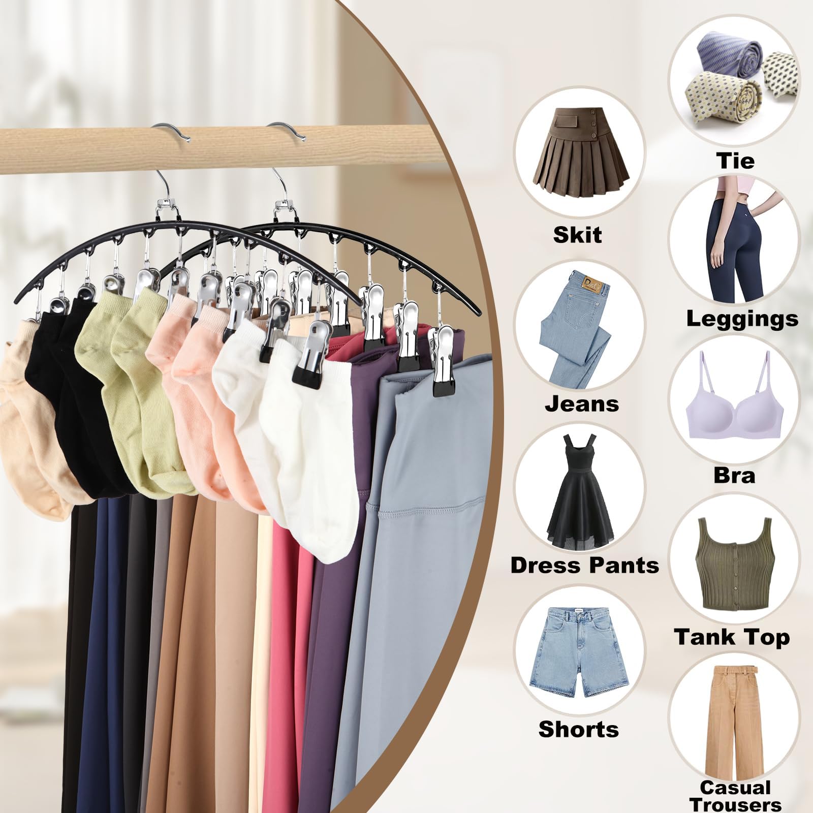 Hendiy Legging Organizer for Closet Rotatable,Pants Hangers with 10 Clips,Upgrade Legging Organizer for Closet,Leggings/Shorts/Jeans/Skirts Pants Hangers Space Saving Closet Organizers and Storage 1pc
