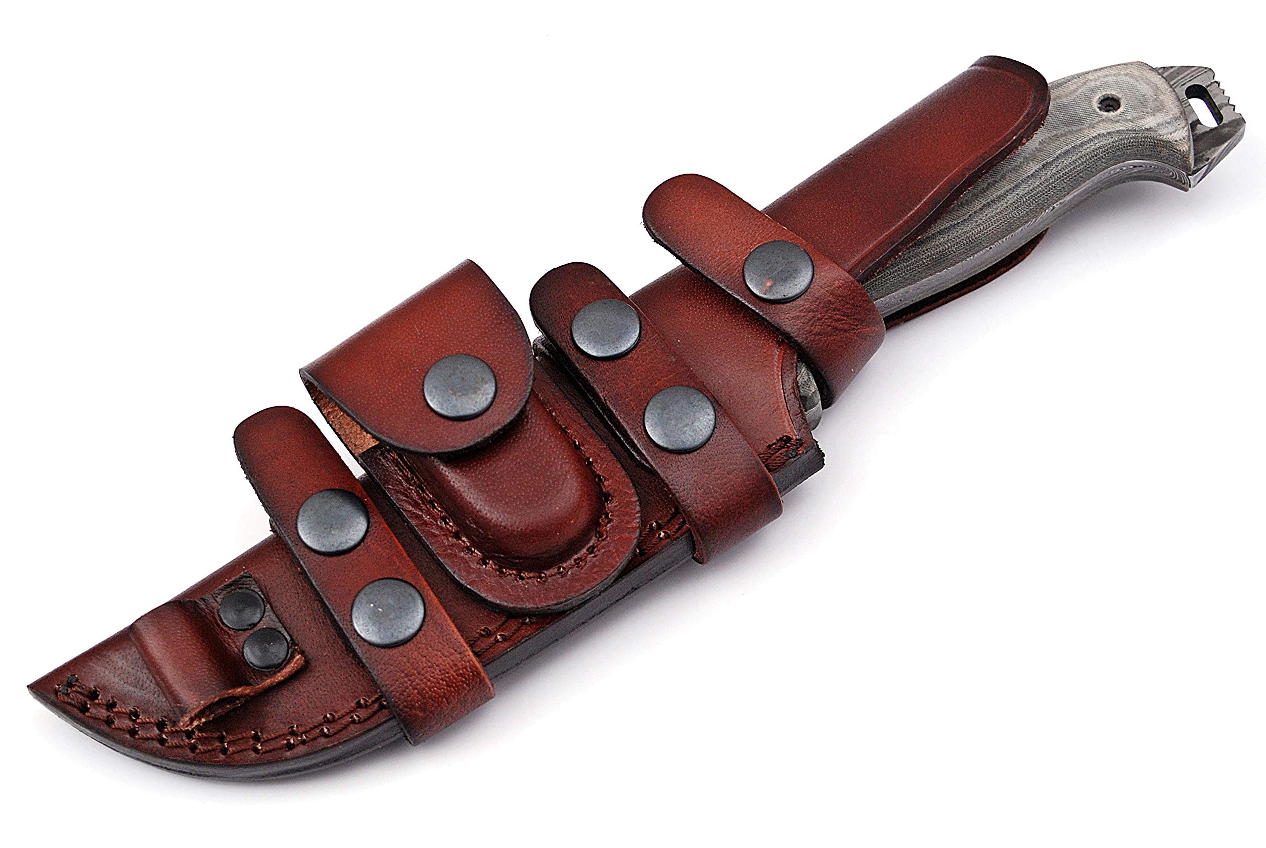 Damascus Bushcraft Knife - Survival Knife, Hand forged Fixed Blade Knife, Camping Knife & Survival Knives, Bowie Knives with Micarta Handle & Leather Knife Sheath