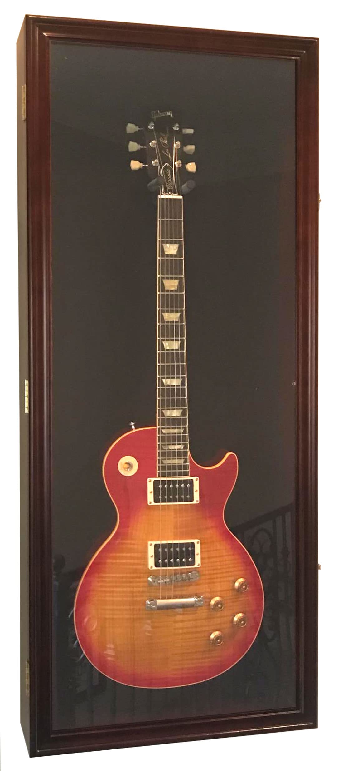 DisplayGifts 42" Electric Guitar Display Case Cabinet Hanger UV Protection Mahogany Finish